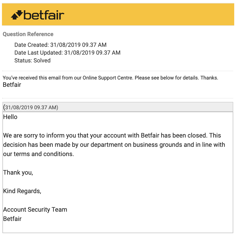 Betfair account closed, suspended or restricted?